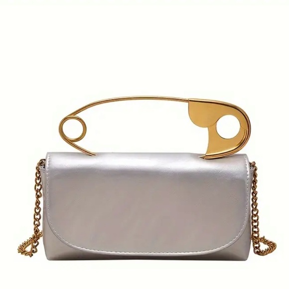 Bags | Silver Designer Clutch With Gold Accent | Poshmark
